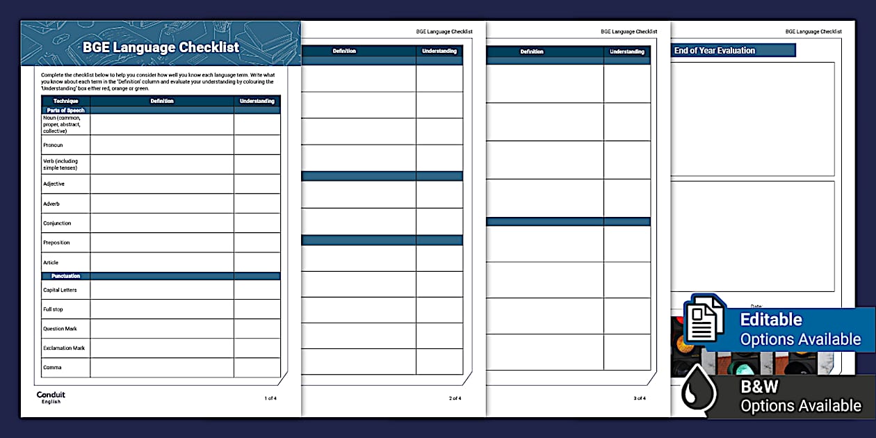 BGE English Language Checklist (Teacher-Made) - Twinkl