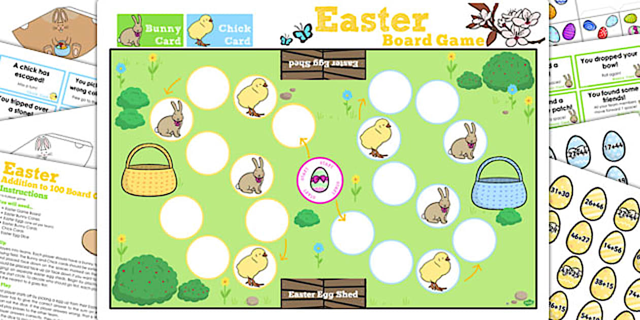 Addition Up to 100 Easter Bunny Hop Board Game - activities