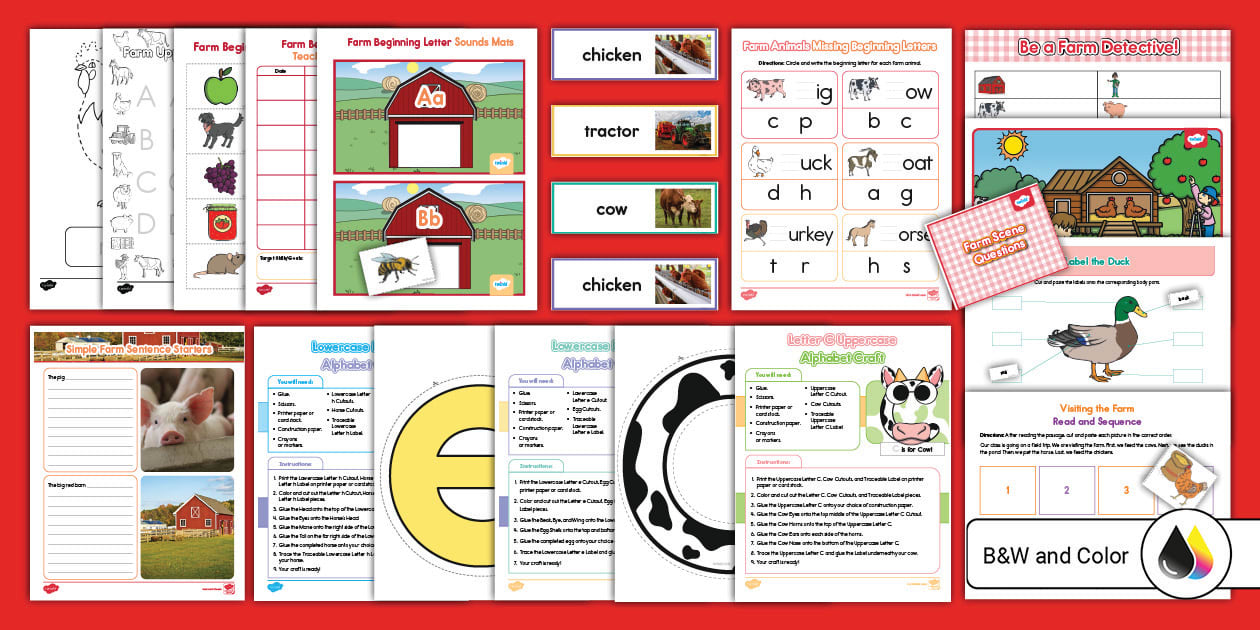 Farm Literacy Activity Pack for PK-K (teacher made) - Twinkl