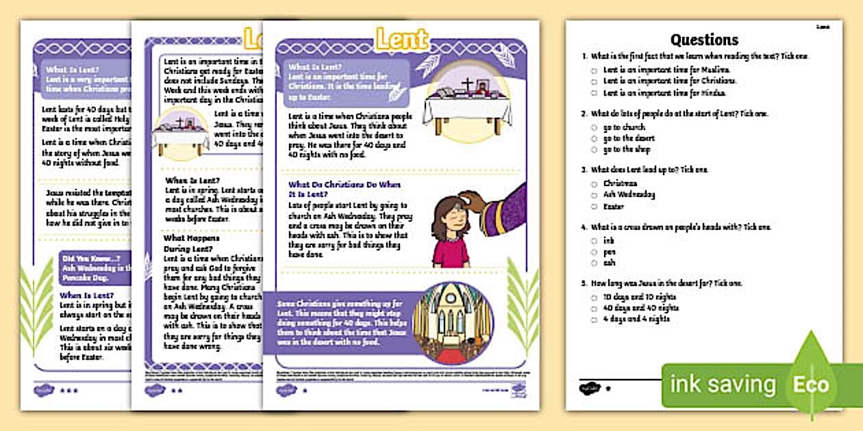 KS1 Lent Differentiated Reading Comprehension Activity
