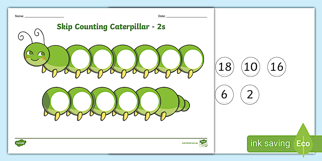 Skip Counting by 2s Caterpillar Assessment Sheet - Twinkl