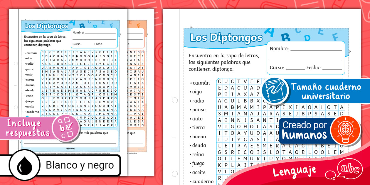Sopa de Letras | Diptongos | Hiatos | lenguaje | guía | 2º