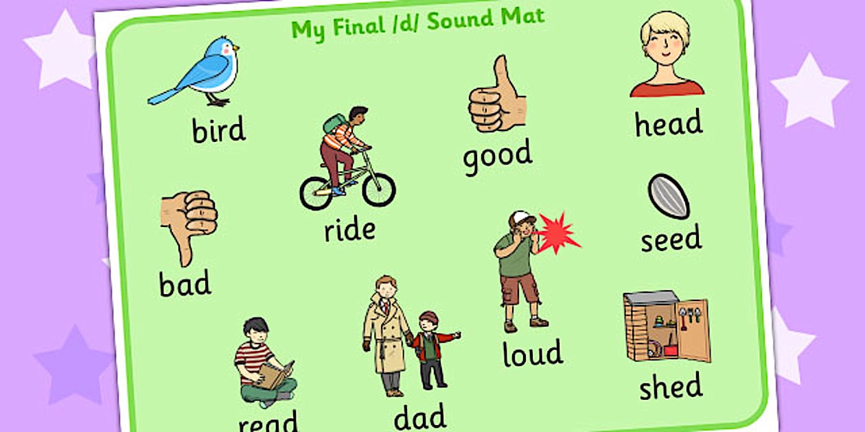 Black and White Final D Sound Word Mat 2 - Twinkl