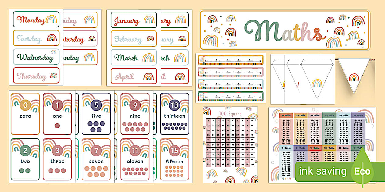 👉 Muted Rainbow Maths Display Pack (teacher made)