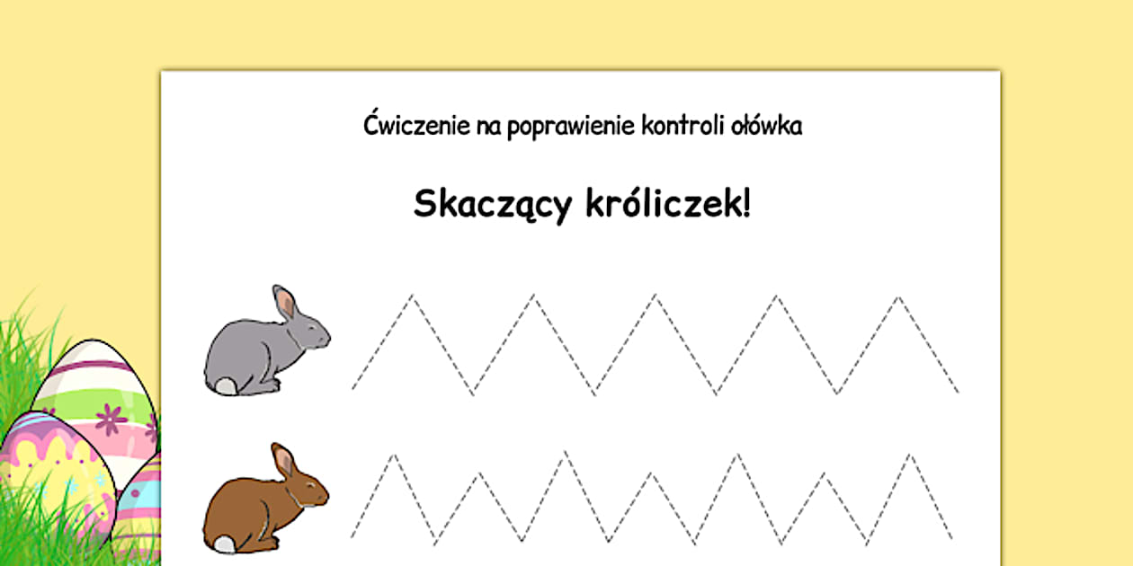 Black and White Bunny Hop Pencil Control Worksheets Polish