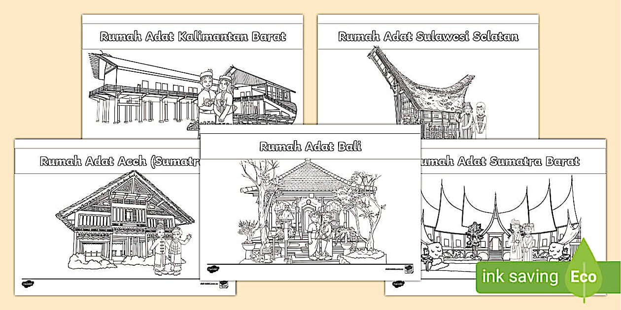 Traditional Houses of Indonesia Colouring Pages - Twinkl