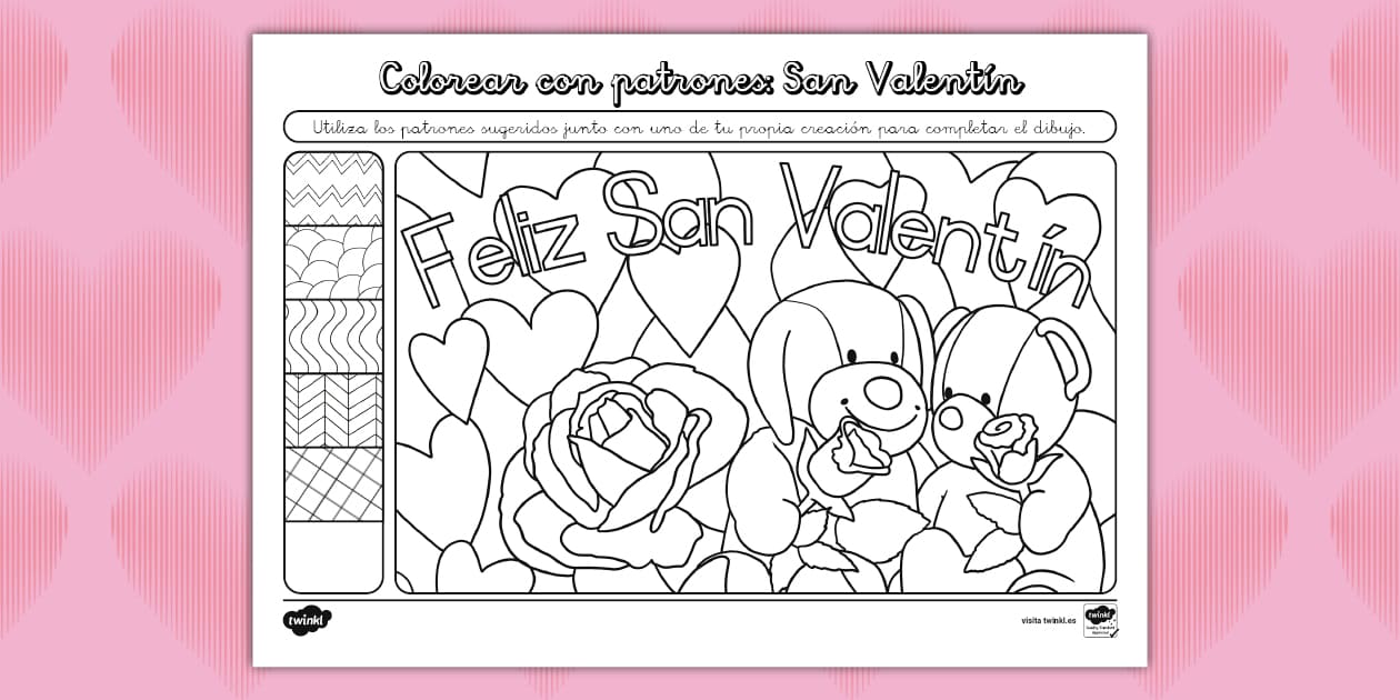 Ficha de actividad: Colorear con patrones - San Valentín