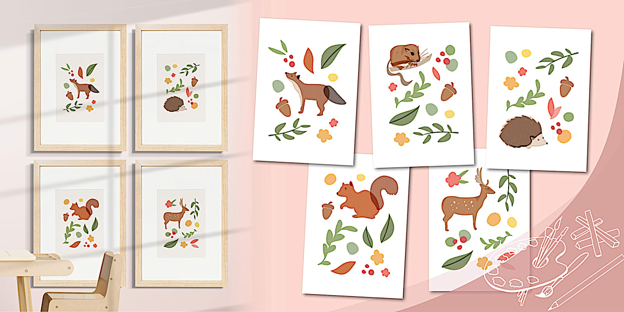Woodland Autumn Animals Illustrated Posters Pack