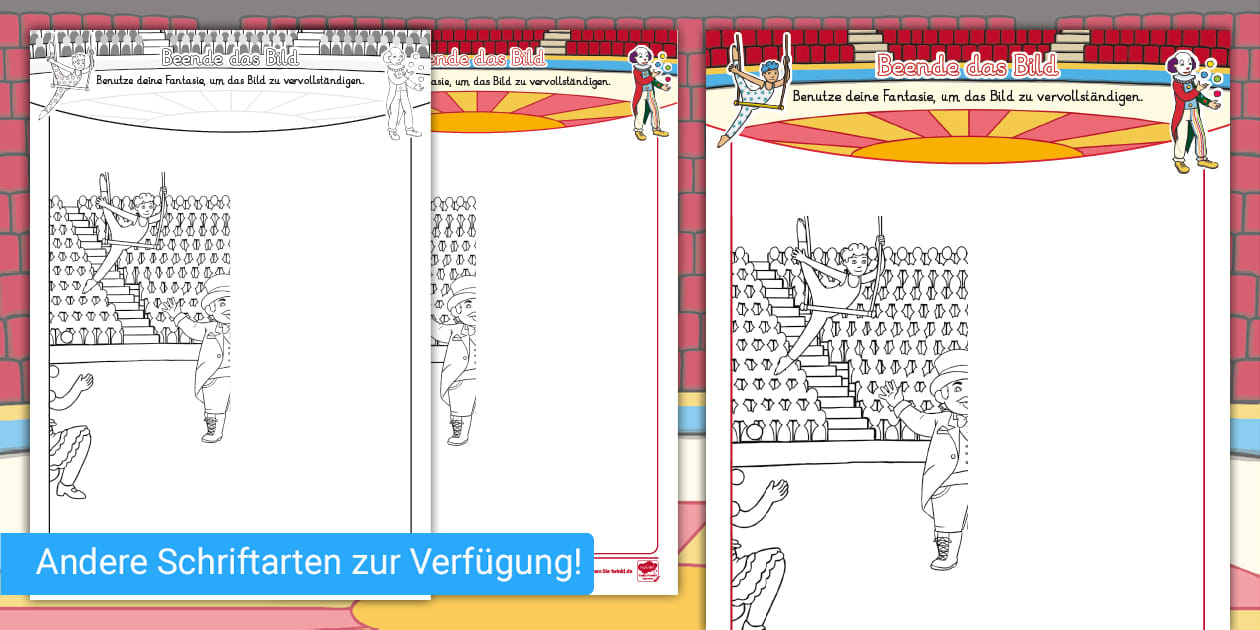 Beende das Bild - Der Zirkus - Arbeitsblatt (teacher made)