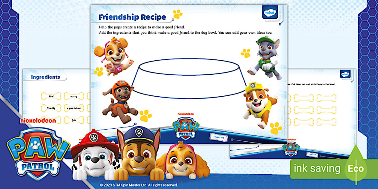 FREE! - PAW Patrol: Friendship Recipe Activity - Twinkl