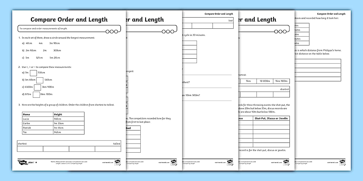 👉 Comparing and Ordering Length Differentiated Activity Sheet
