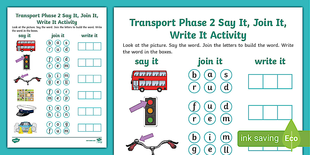 Transport Phase 2 Say It, Join It, Write It Activity
