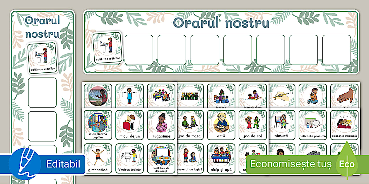 Orarul grupei – Cartonașe ilustrate cu temă botanică