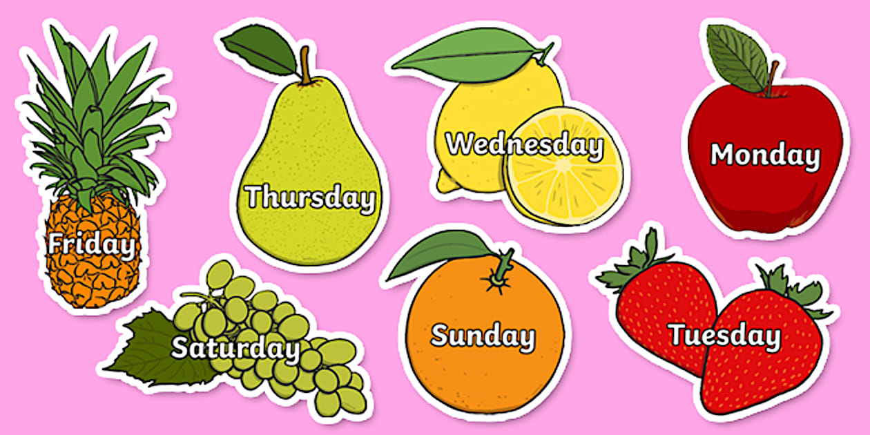 Cursive Days of the Week on Fruit (teacher made) - Twinkl