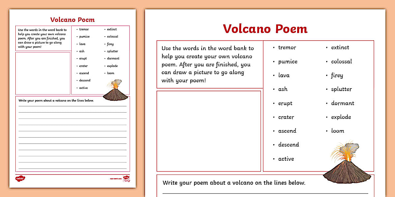 Volcano Poem Writing Template (teacher made) - Twinkl
