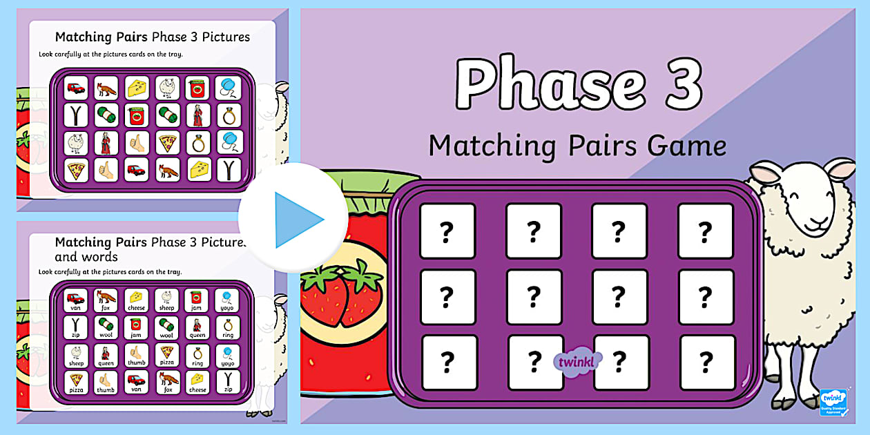 Matching Pairs Phase 3 Letters and Sounds Memory PowerPoint Game