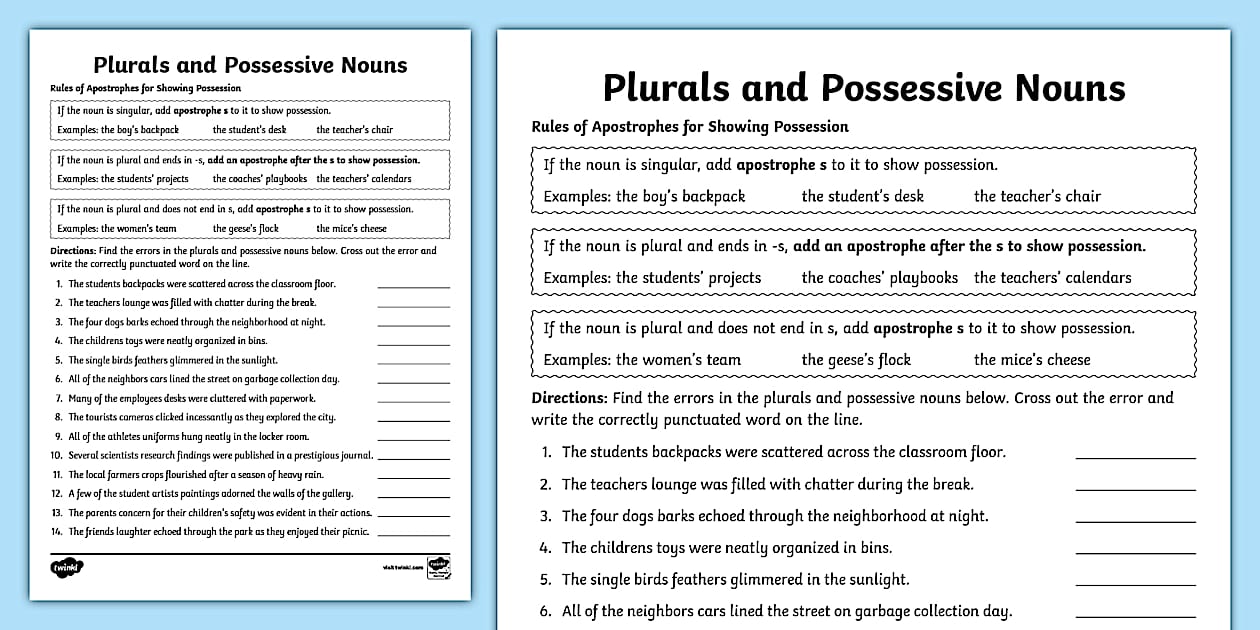 Identify and Correct Errors with Plural and Possessive Nouns