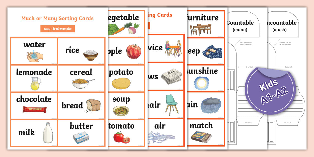Much or Many: Countable and Uncountable Nouns Sorting Game