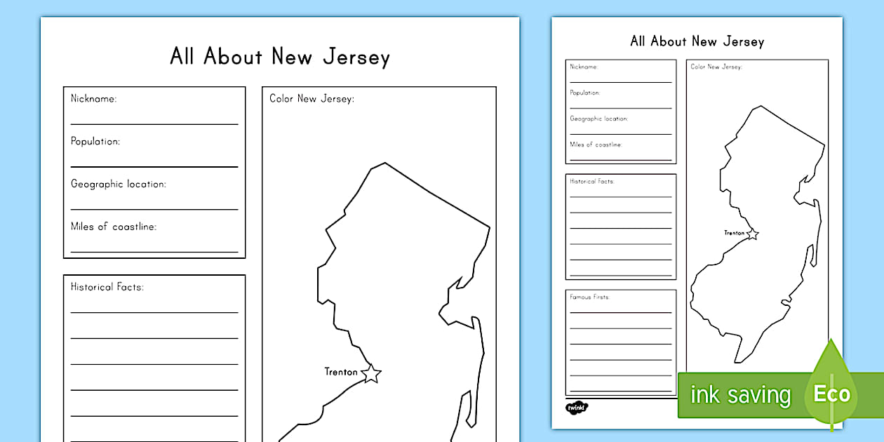 All About New Jersey Research Worksheet / Worksheet - Twinkl