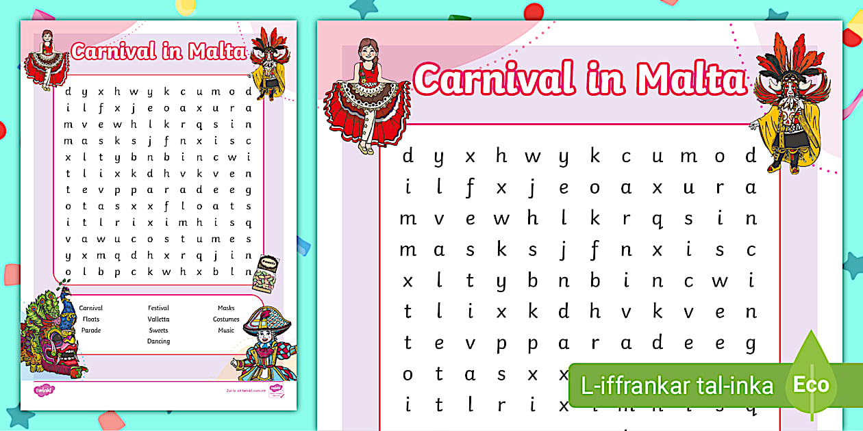 Carnival in Malta Word search (teacher made) - Twinkl