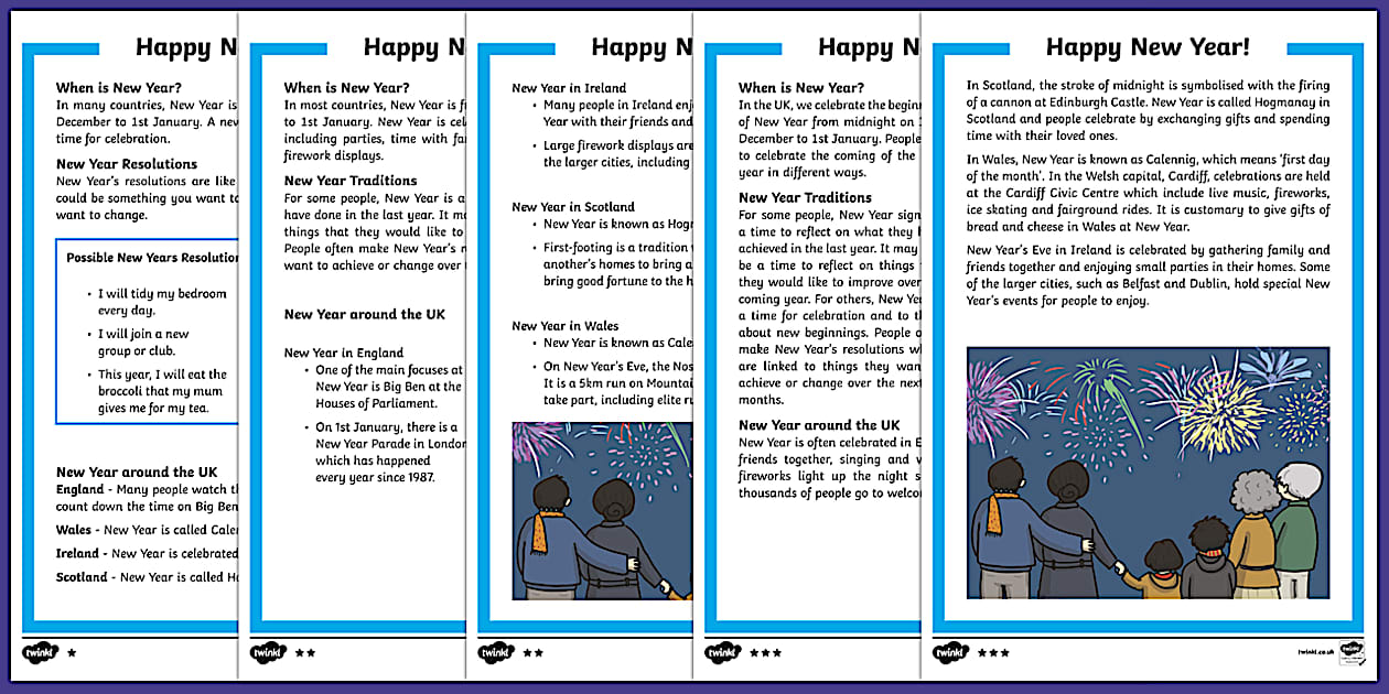 All About New Year Differentiated Reading Comprehension Activity
