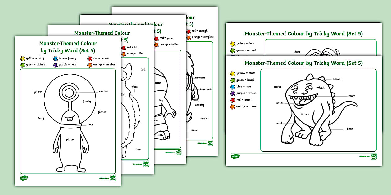 Monster-Themed Colour by Tricky Word (Set 5) Activity