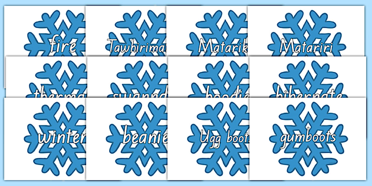 Winter Words on Snowflakes - Twinkl
