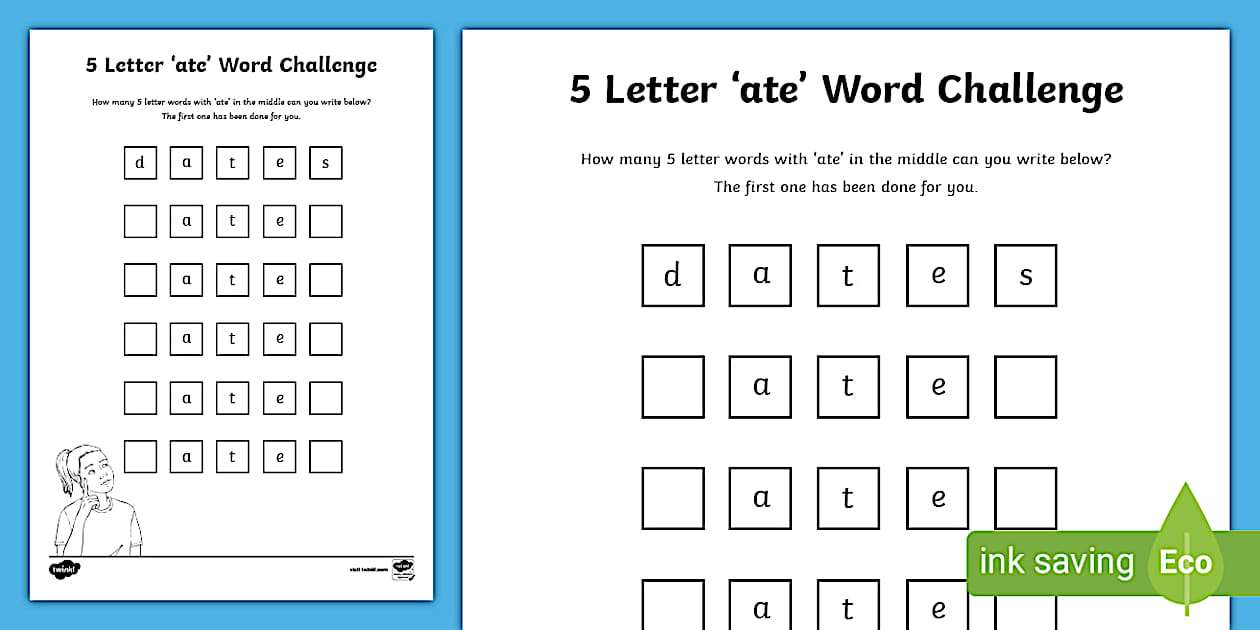 5 Letter 'ate' Word Challenge (teacher made) - Twinkl