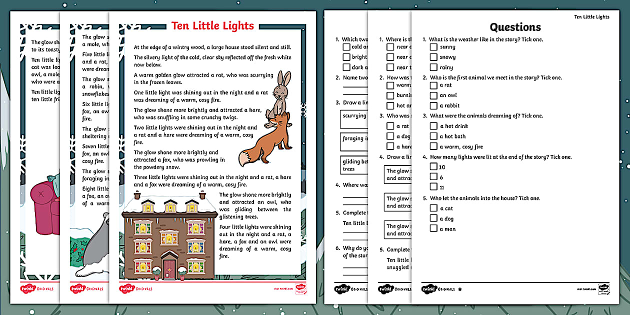 Editable Ten Little Lights Differentiated Reading Comprehension Activity