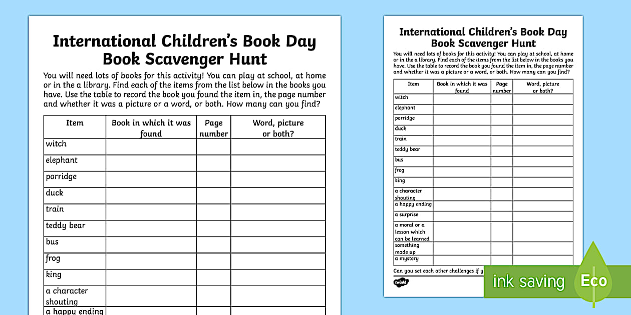 International Children's Book Day Scavenger Hunt - Twinkl