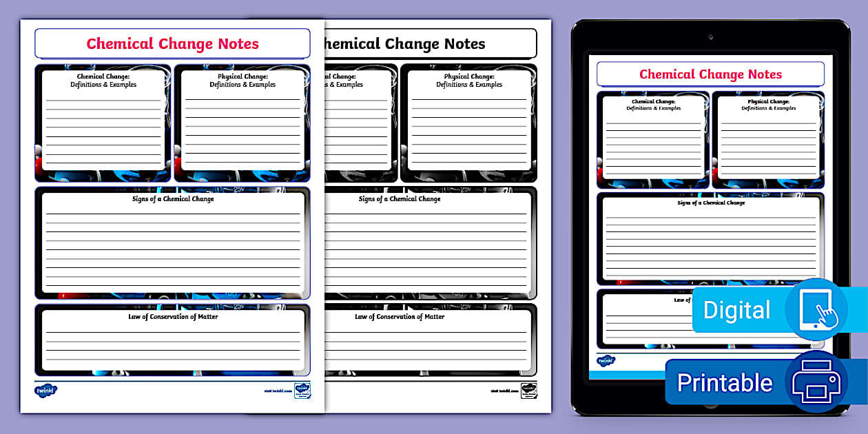 Chemical Changes Notes Worksheet for 6th-8th Grade - Twinkl