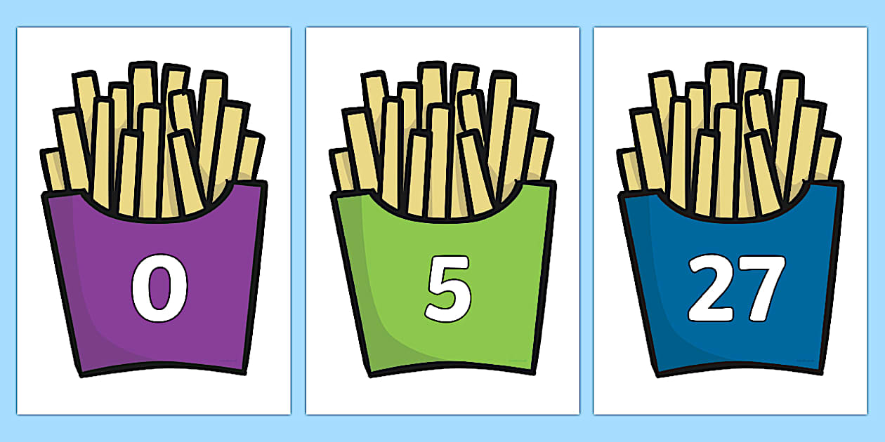Numbers 0-31 on French Fries (Teacher-Made) - Twinkl