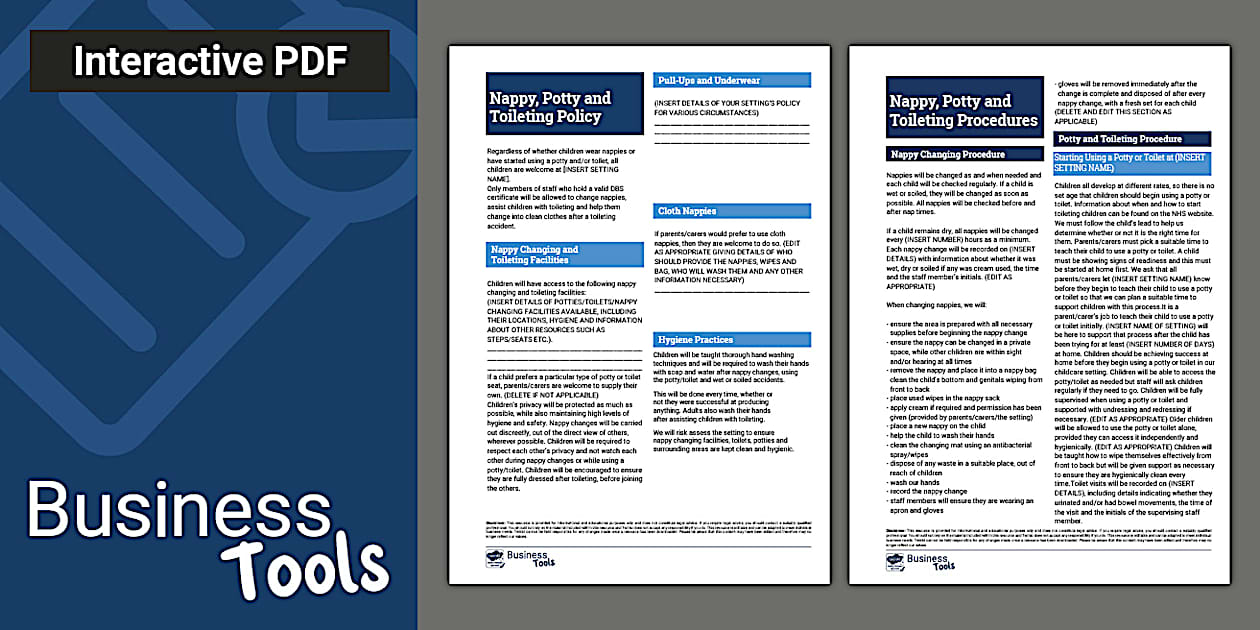 Nappy, Potty and Toileting Policy and Procedures for Private Childcare