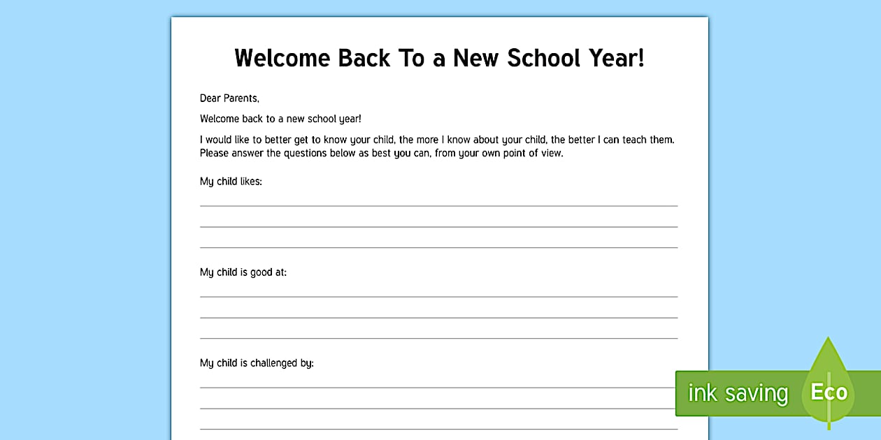 Back To School Parents' Letter