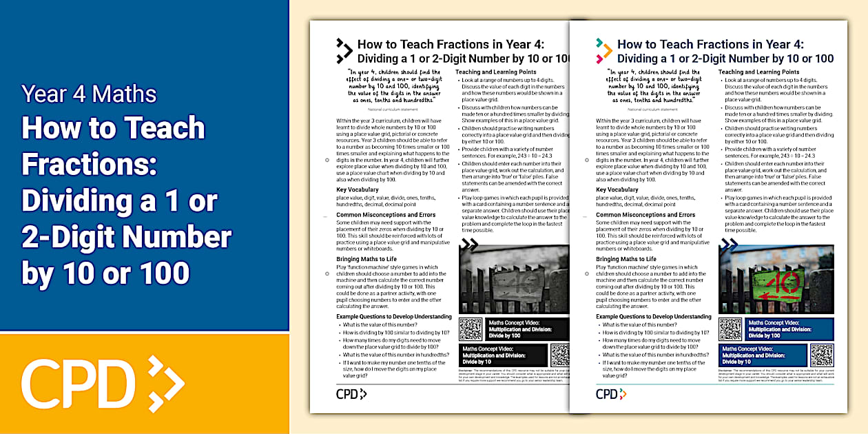 How to Teach Fractions in Year 4: Dividing a 1 or 2-Digit Number by 10 ...
