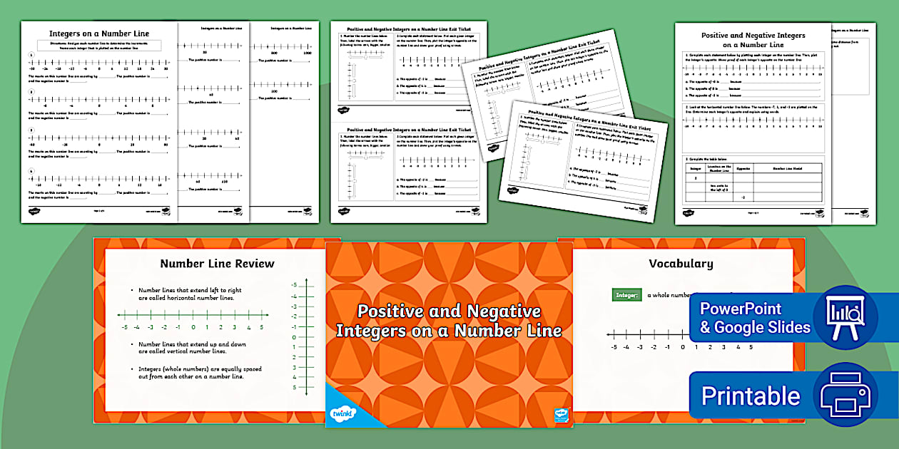 Sixth Grade Positive and Negative Integers on a Number Line Lesson Pack