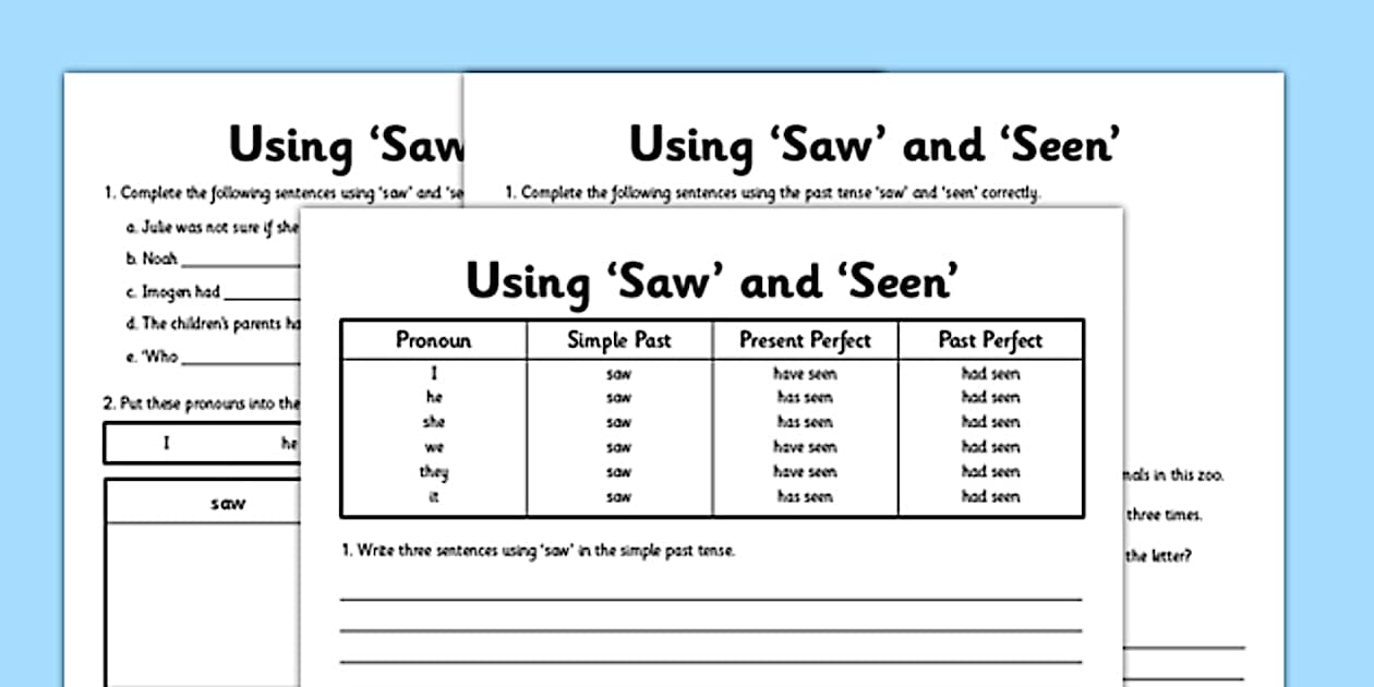 See How to Use 'Saw' and 'Seen' - Primary Worksheets
