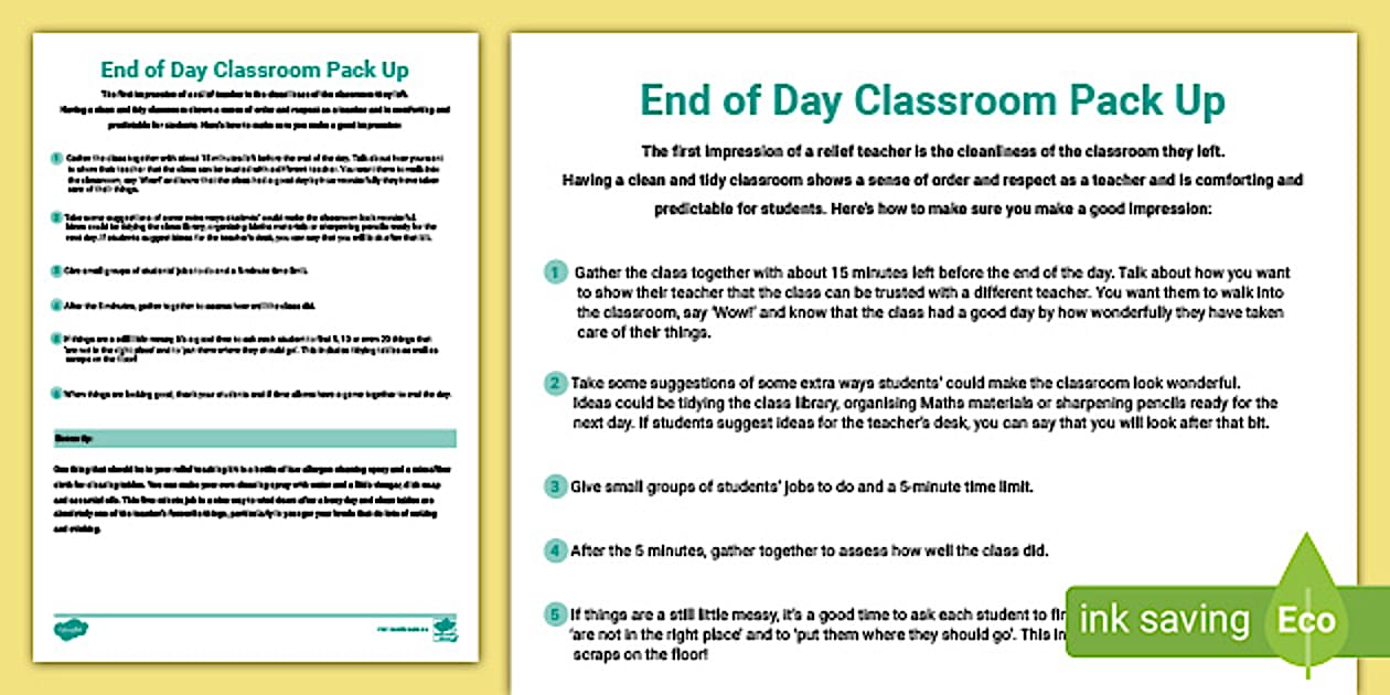 End of Day Classroom Pack Up Lesson Idea (Teacher-Made)