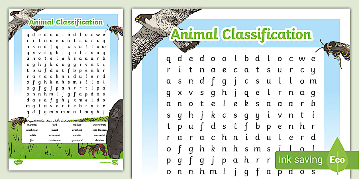 Animal Classification Word Search - Science (teacher made)