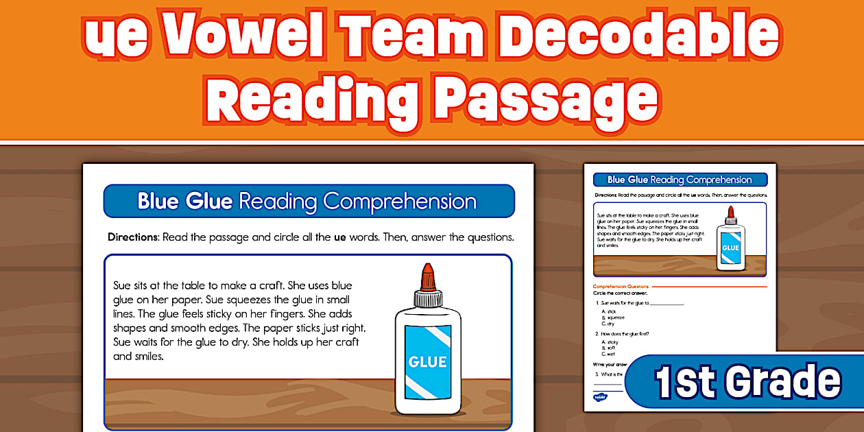 First Grade ue Vowel Team Decodable Reading Passage