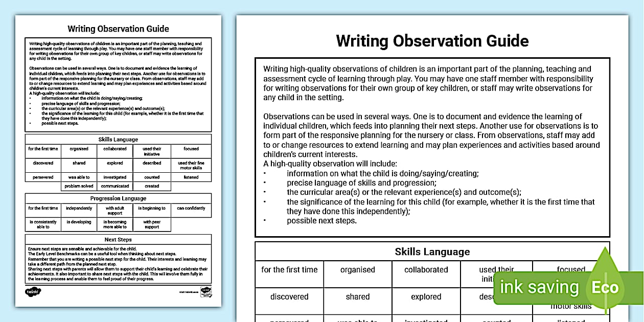 Written Observation Examples and Guide (teacher made)