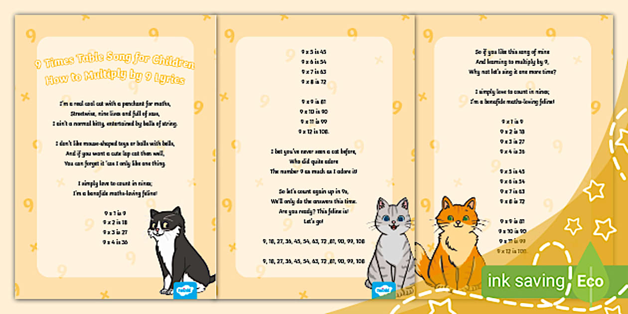 9 Times Table Song for Children | How to Multiply by 9 Song Lyrics