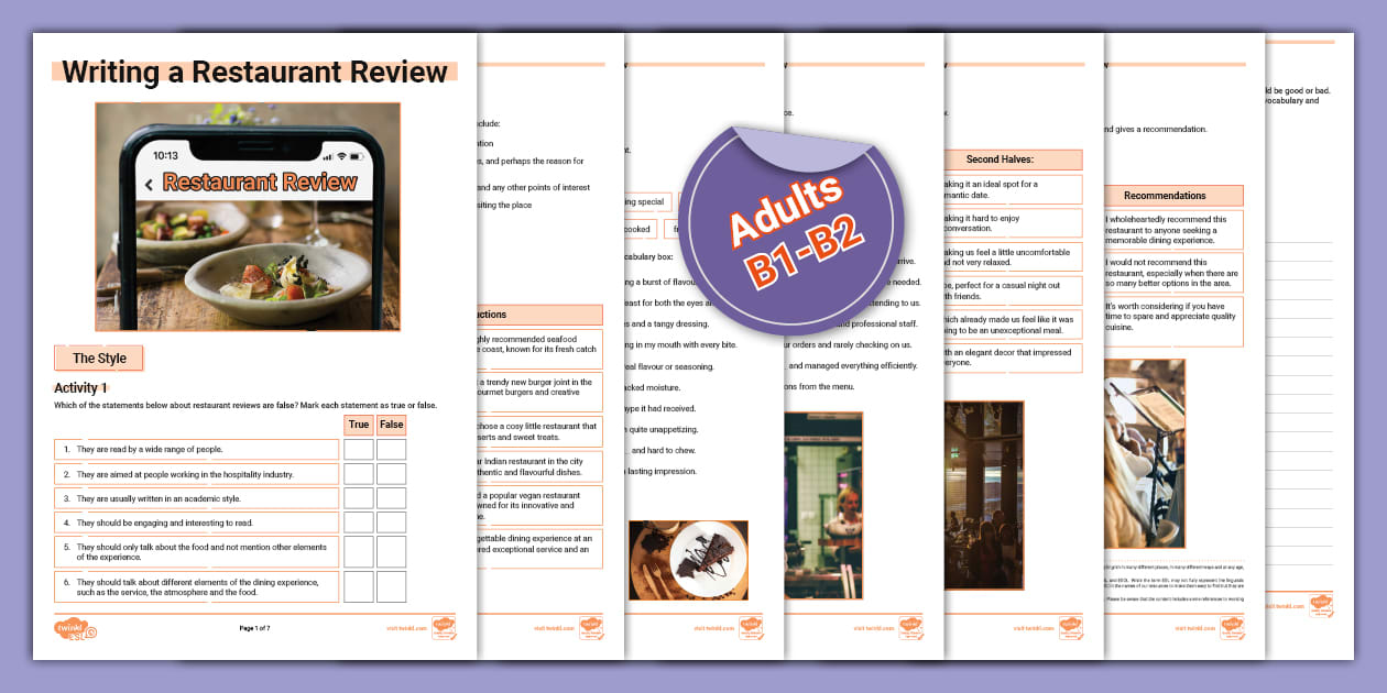 ESL Writing A Restaurant Review Worksheet [Adults B1-B2]