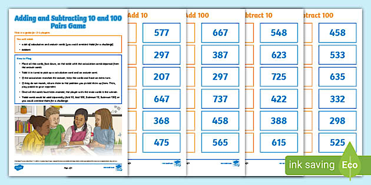 Adding and Subtracting 10 and 100 Pairs Game (teacher made)