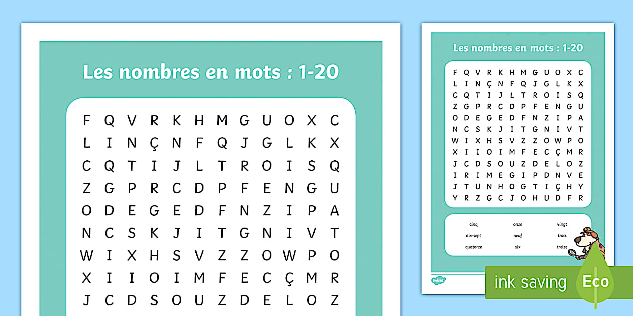 Mots mêlés : Les nombres en mots de 1 à 20 - Twinkl