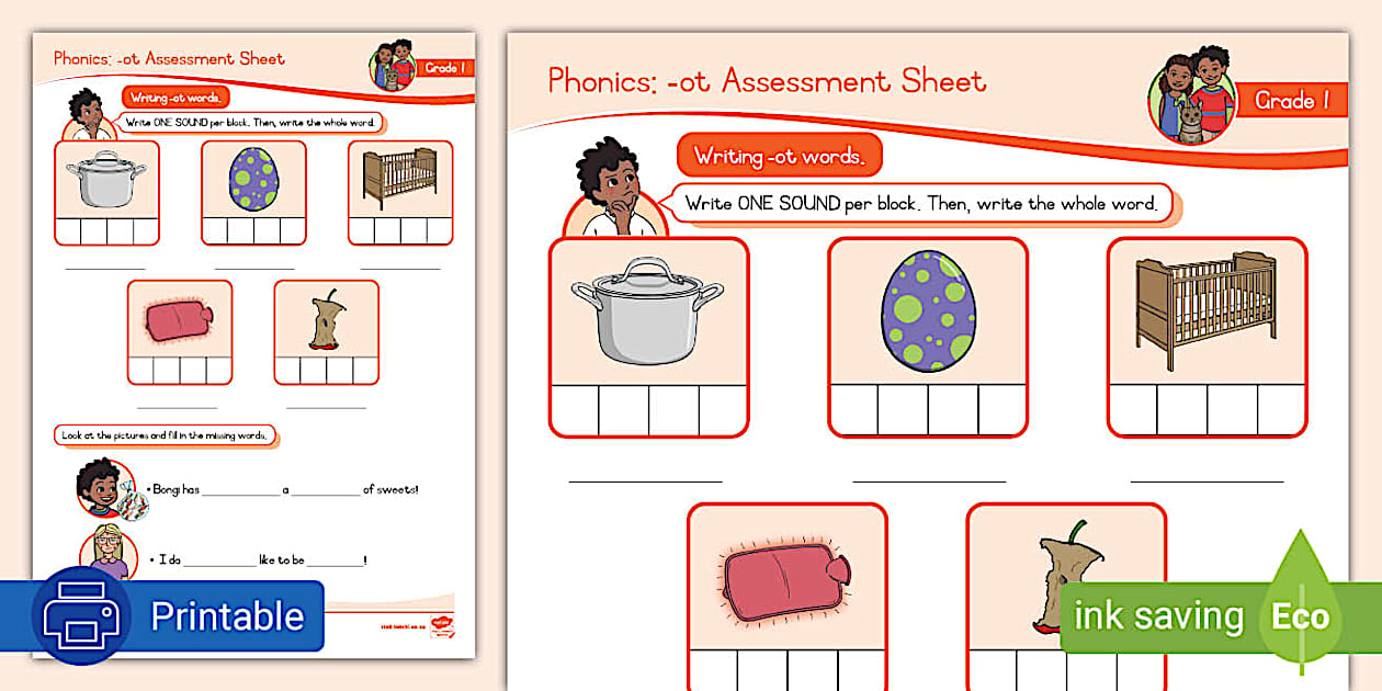 Grade 1 Phonics: -ot Assessment Sheet (teacher made)