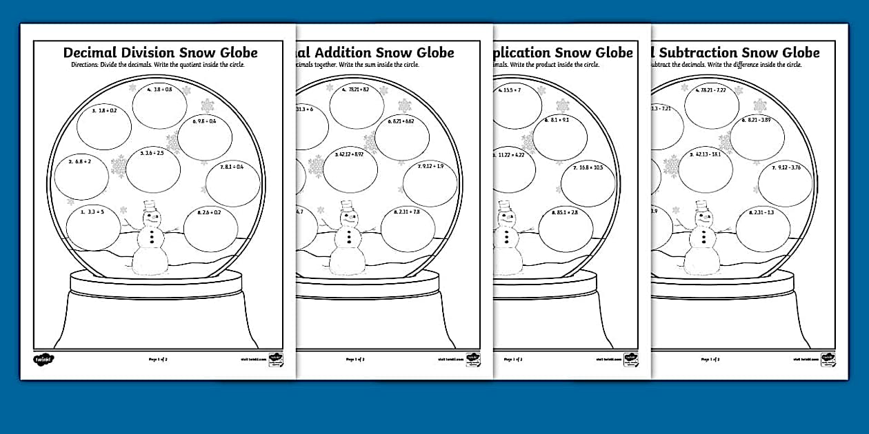 Sixth Grade Decimal Operations Snow Globe Activity Pack