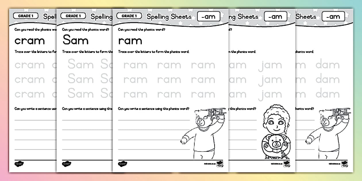 Grade 1 English - Phonics - Worksheet: Spelling -am