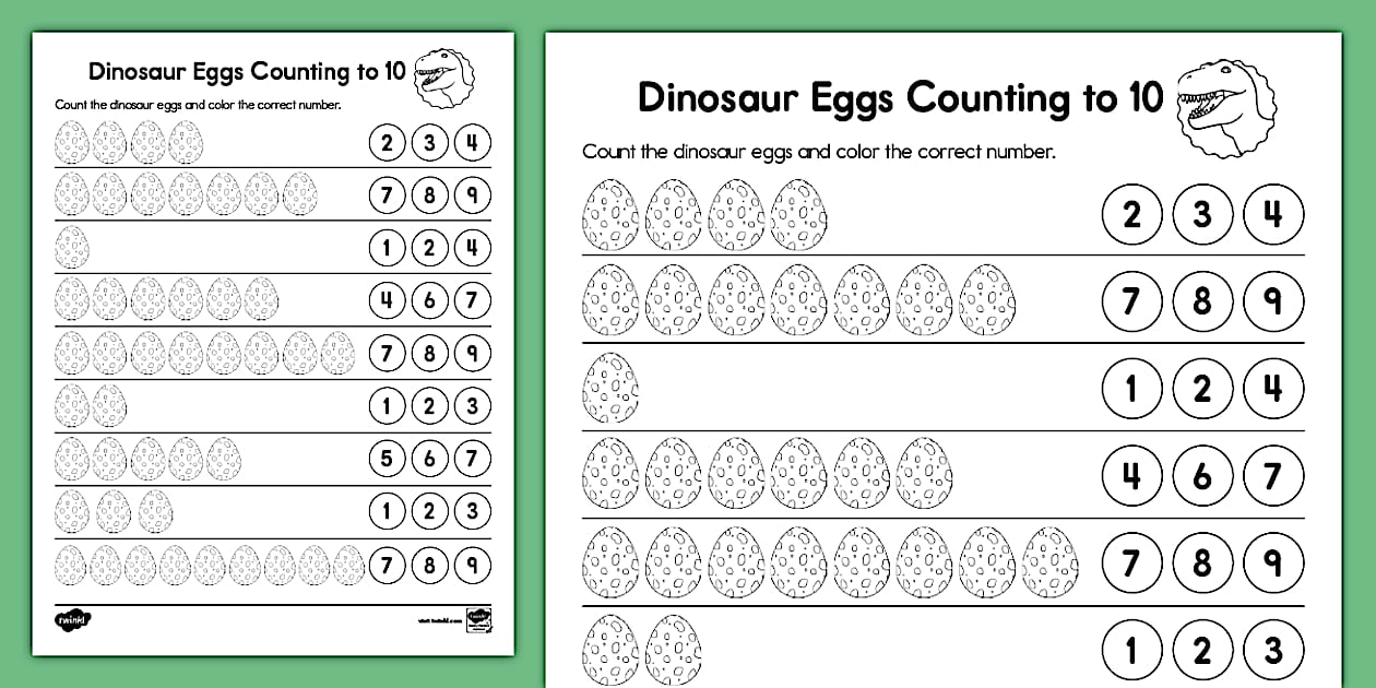 Dinosaur Eggs Counting to 10 Worksheet (Teacher-Made)