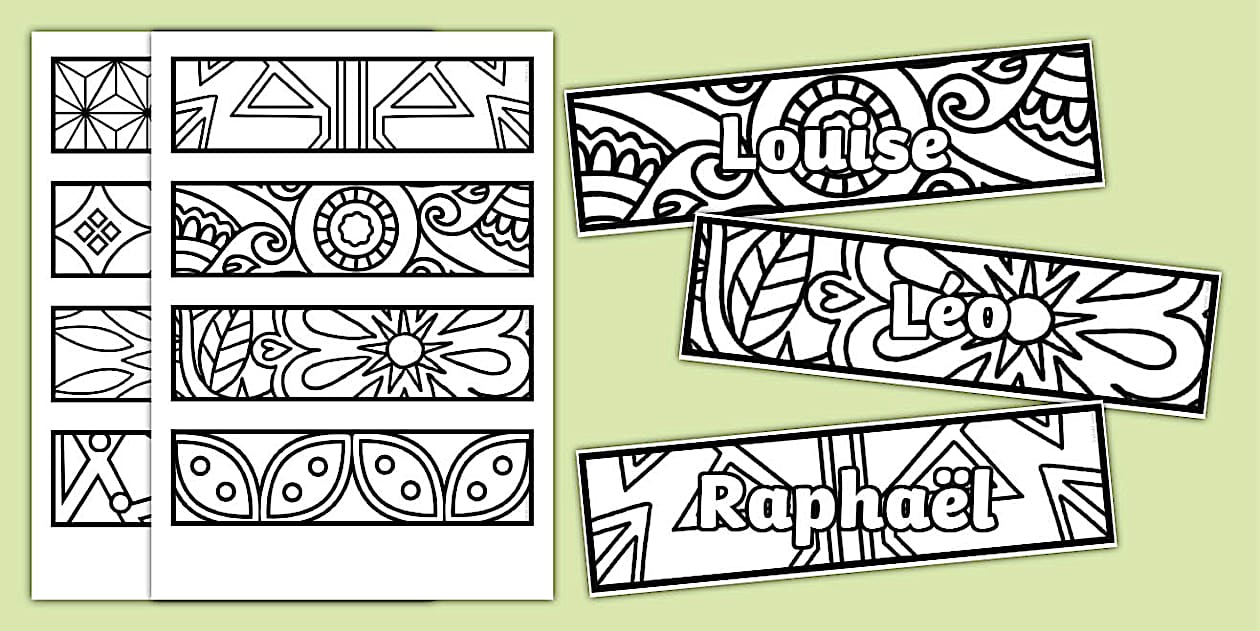 Marque-pages avec prénoms à imprimer et colorier - Twinkl
